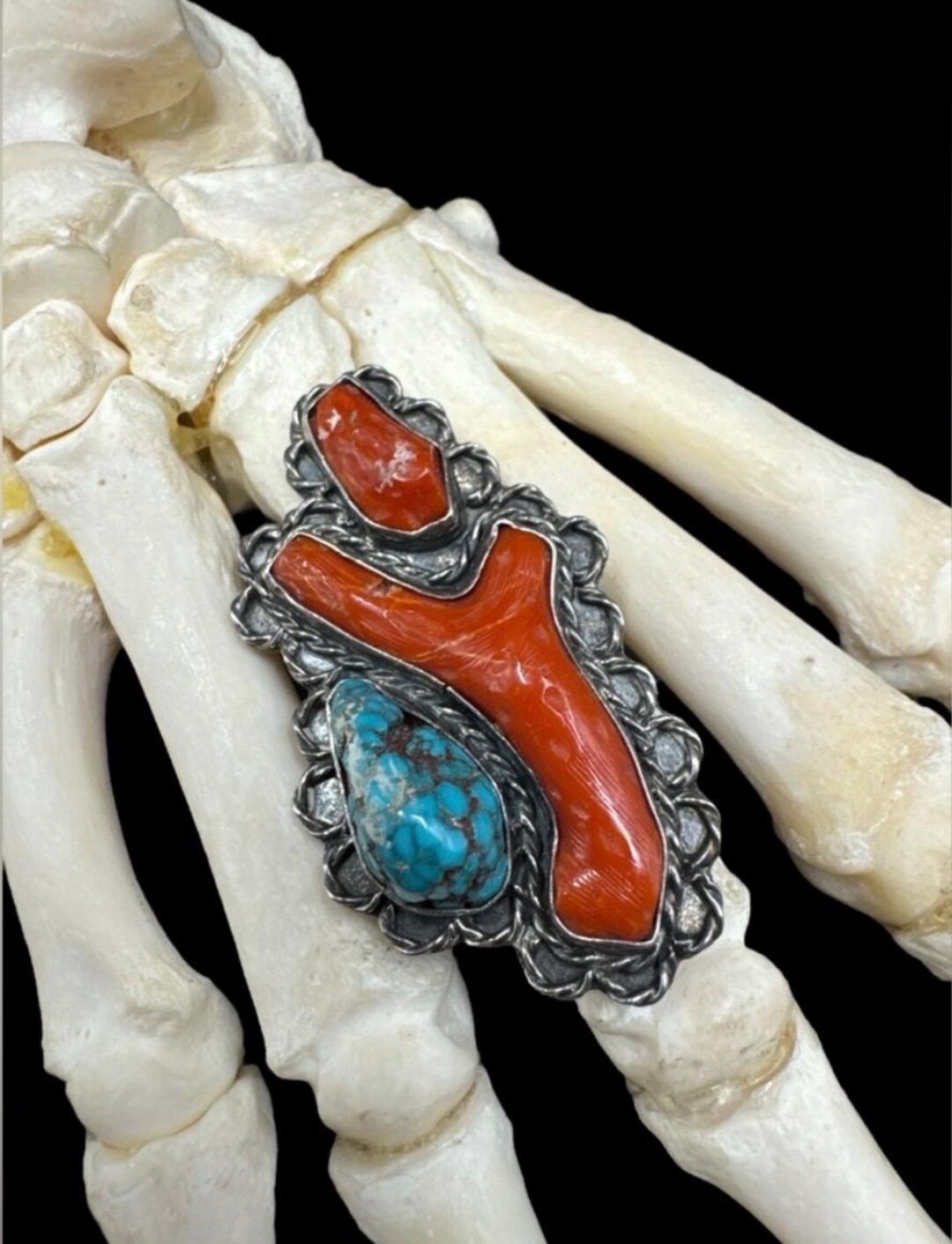 Vintage Pre 1950s Navajo Sterling Silver Blood Ox Coral Morenci ...