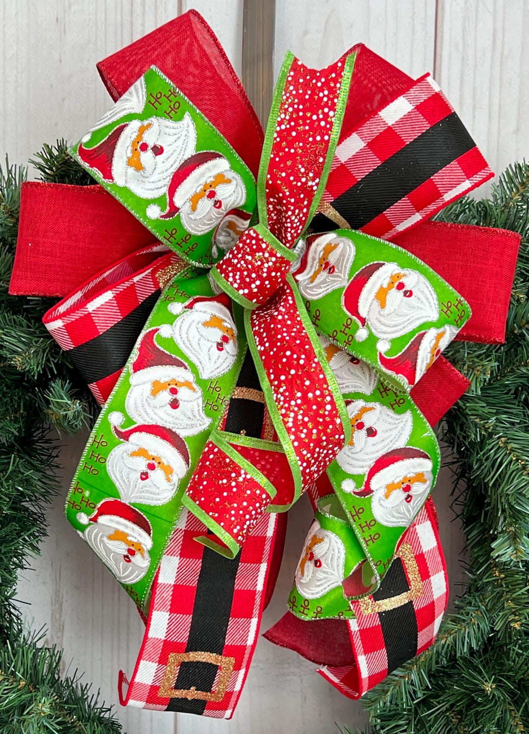 Santa Christmas Bow: Red, Green, and White Holiday Decor - Etsy