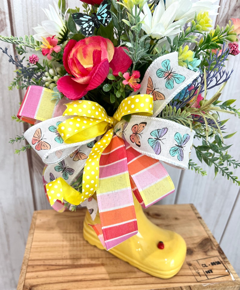 Rain Boot Flower Arrangement: Ceramic Spring Centerpiece - Etsy