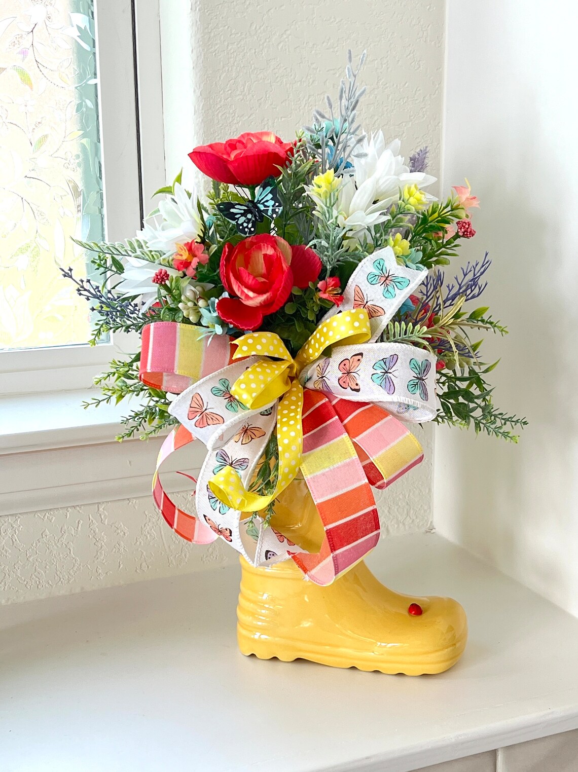 Rain Boot Flower Arrangement: Ceramic Spring Centerpiece - Etsy
