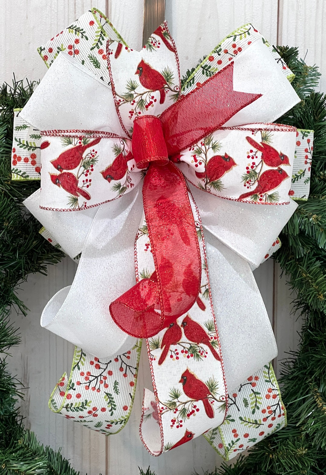 Cardinal Christmas Bow, Outdoor Bow, Lantern Swag Bow, Wreath ...