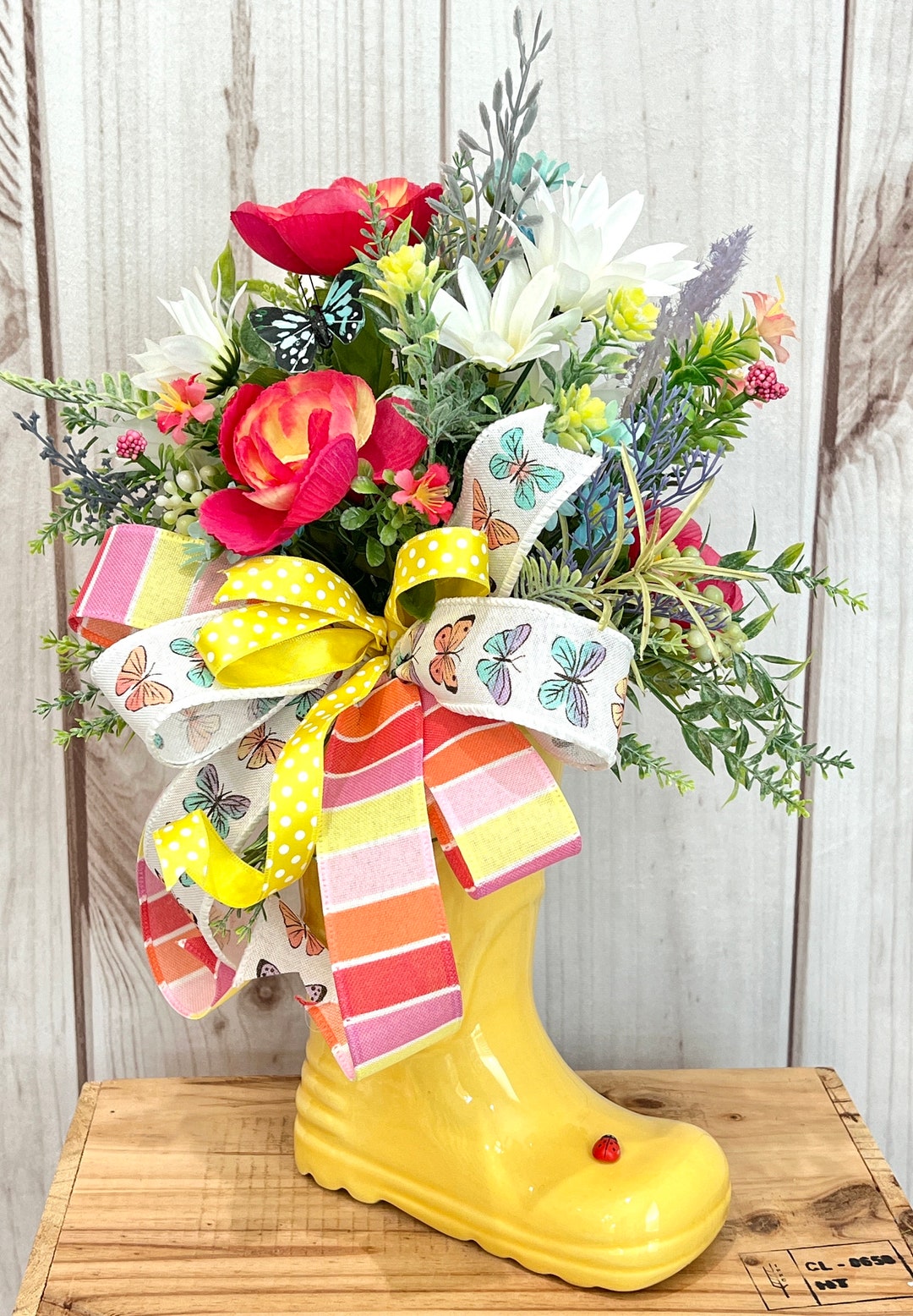 Rain Boot Flower Arrangement: Ceramic Spring Centerpiece - Etsy