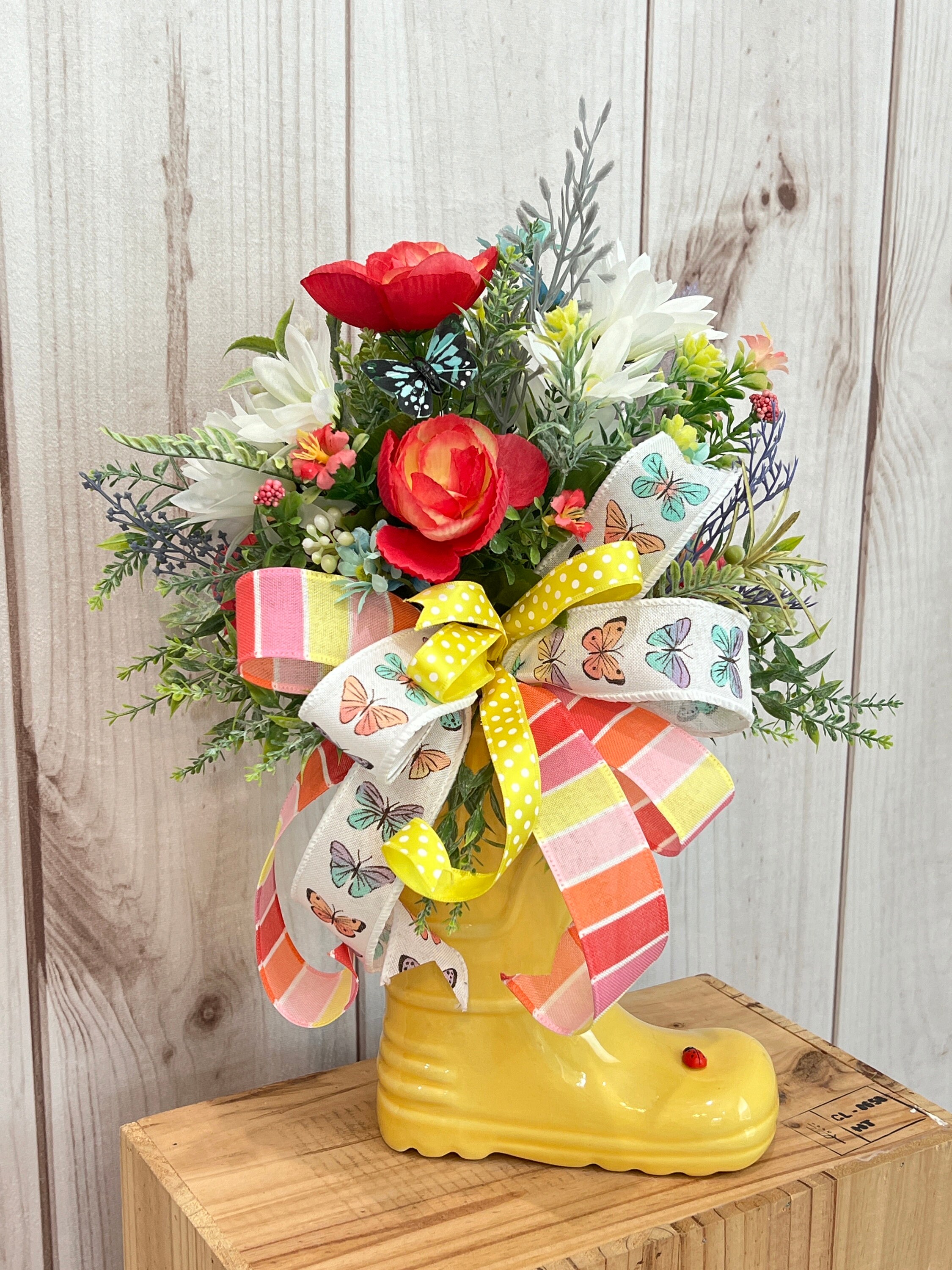 Rain Boot Flower Arrangement: Ceramic Spring Centerpiece - Etsy