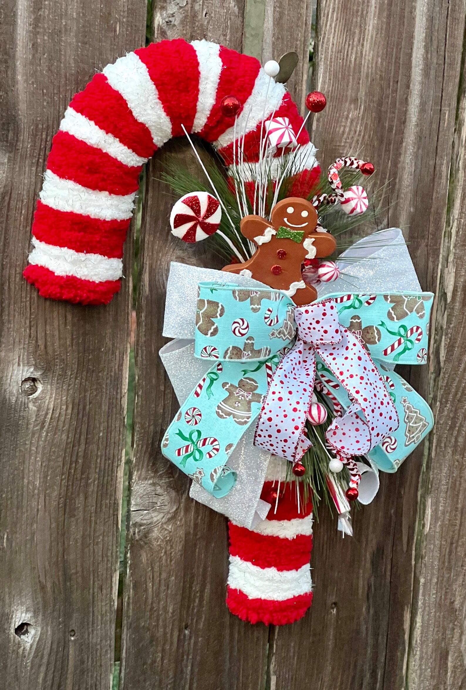 Candycane Door Hanger for Front Door Gingerbread Decoration - Etsy