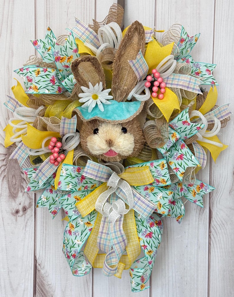 Bunny Wreath: Spring Easter Door Decor - Etsy