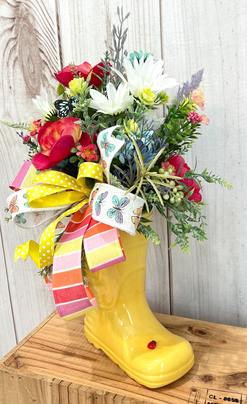 Rain Boot Flower Arrangement: Ceramic Spring Centerpiece - Etsy