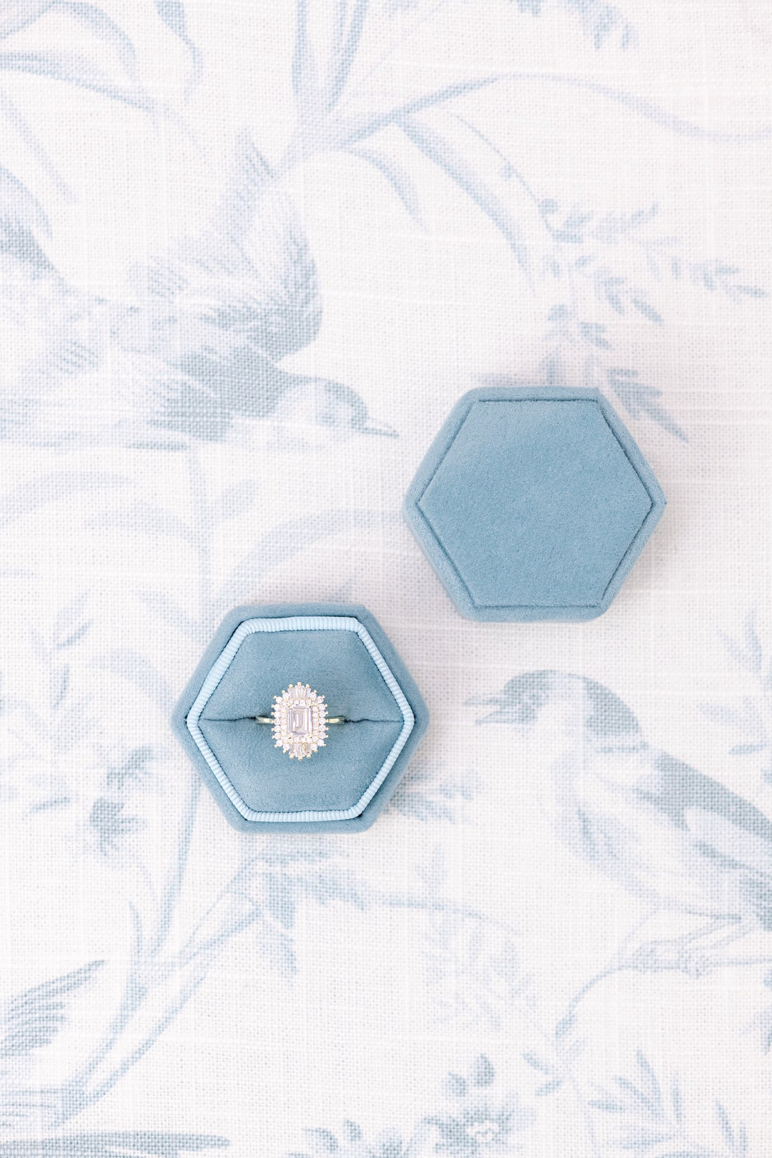 Light Blue Hexagon Wedding Ring Box, Blue Suede Hexagon Ring Box, Suede ...
