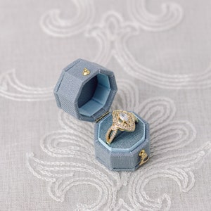 Dusty Blue/french Linen Octagon Ring Box Gold Clasp, Antique Ring Box ...