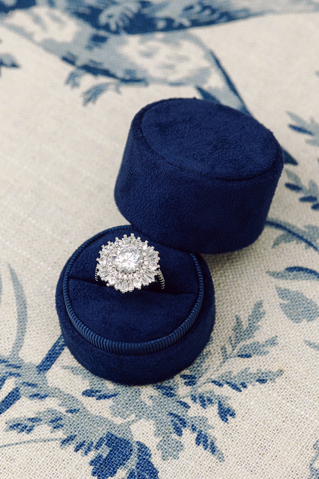 Navy Blue Circle Wedding Ring Box, Blue Suede Round Ring Box, Suede ...