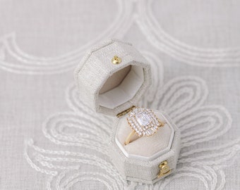 Periwinkle Linen Octagon Ring Box Gold Clasp, Antique Ring Box, Vintage ...