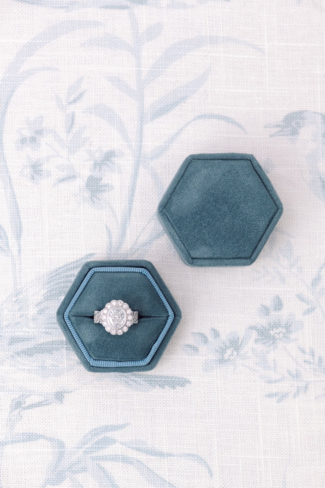 Dusty Blue Hexagon Wedding Ring Box, Blue Suede Hexagon Ring Box, Suede ...