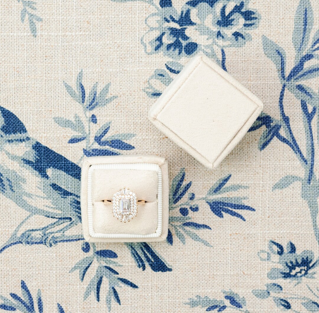 Ivory Square Wedding Ring Box, off White Suede Square Ring Box, Suede ...