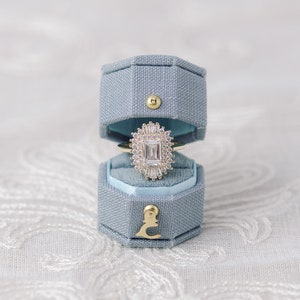 Dusty Blue/french Linen Octagon Ring Box Gold Clasp, Antique Ring Box ...