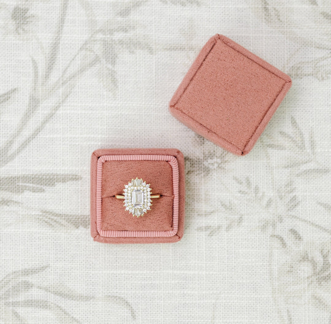 Dusty Pink Square Wedding Ring Box, Mauve Suede Square Ring Box, Suede ...