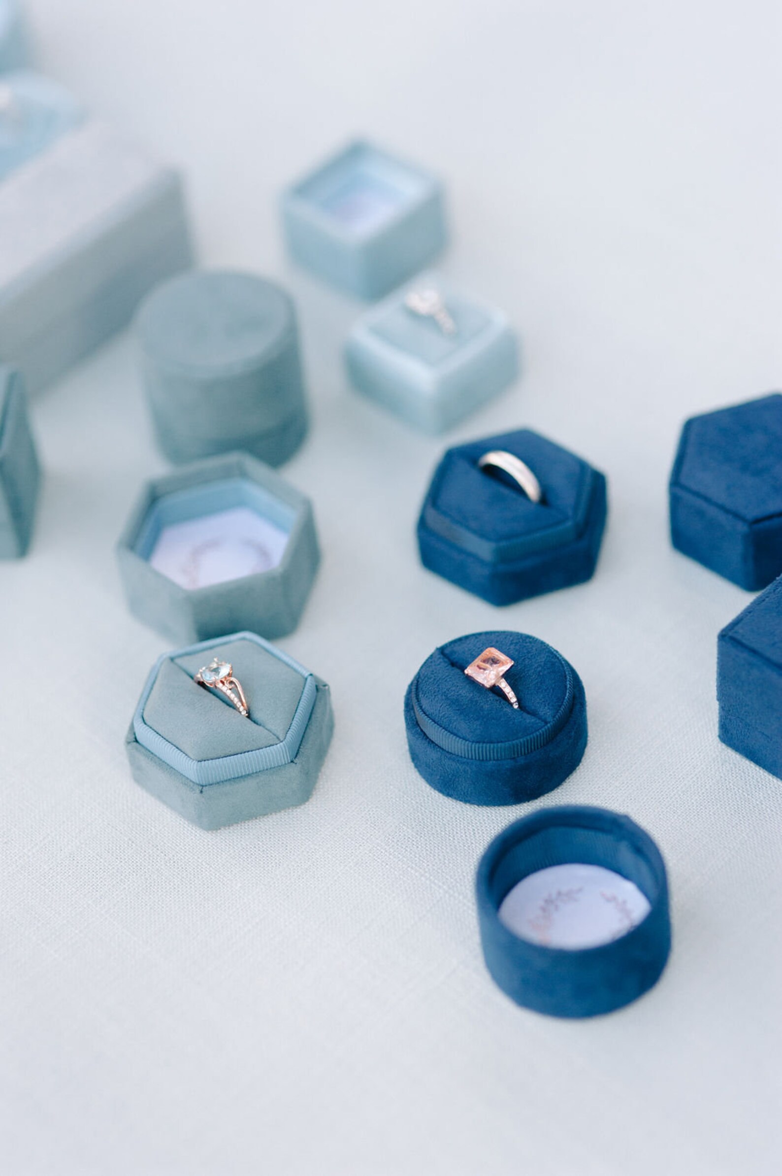 Light Blue Hexagon Wedding Ring Box, Blue Suede Hexagon Ring Box, Suede ...