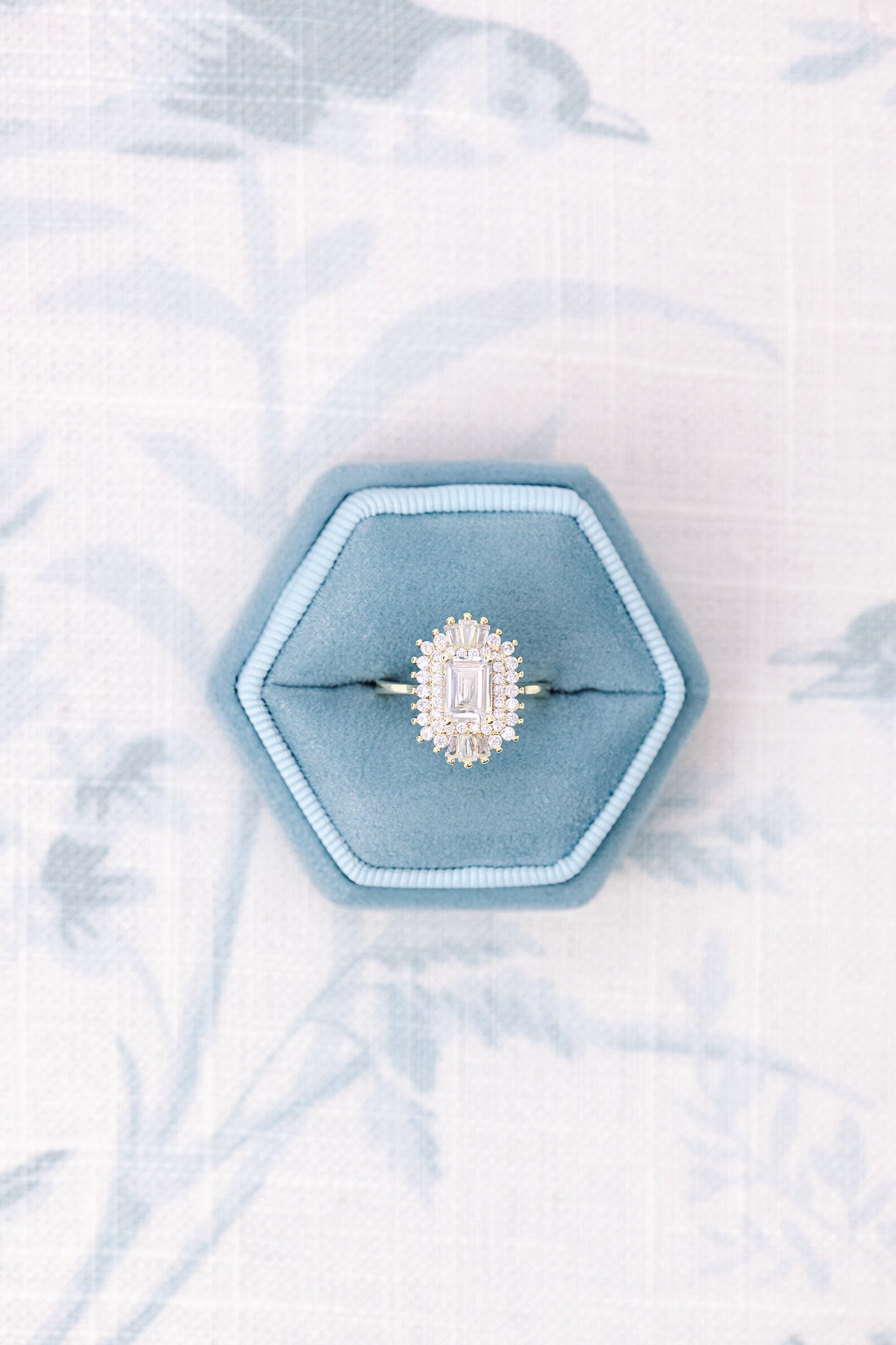 Light Blue Hexagon Wedding Ring Box, Blue Suede Hexagon Ring Box, Suede ...