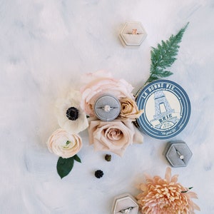 Light Blue Circle Wedding Ring Box, Blue Suede Round Ring Box, Suede ...