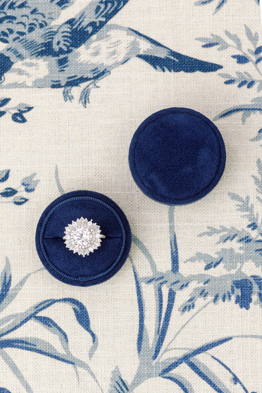 Navy Blue Circle Wedding Ring Box, Blue Suede Round Ring Box, Suede ...