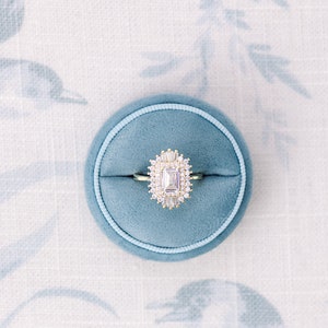 Light Blue Circle Wedding Ring Box, Blue Suede Round Ring Box, Suede ...