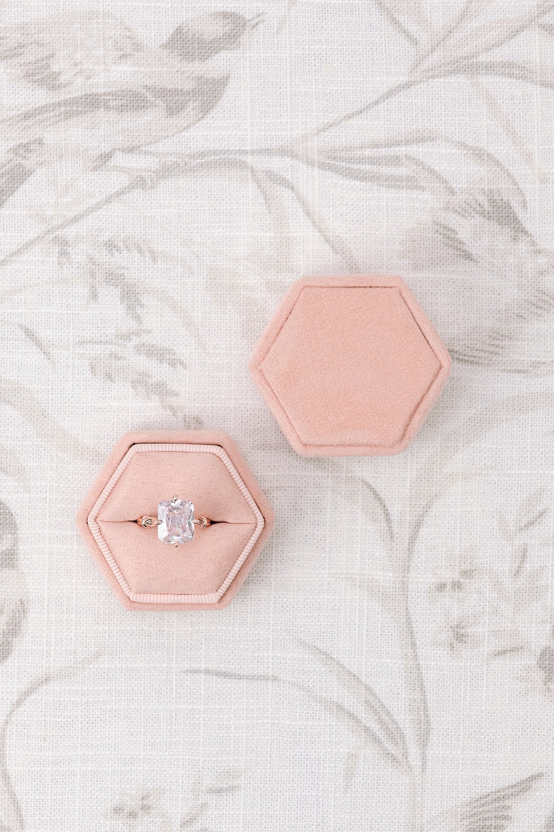 Light Pink Hexagon Wedding Ring Box, Antique Suede Hexagon Ring Box ...