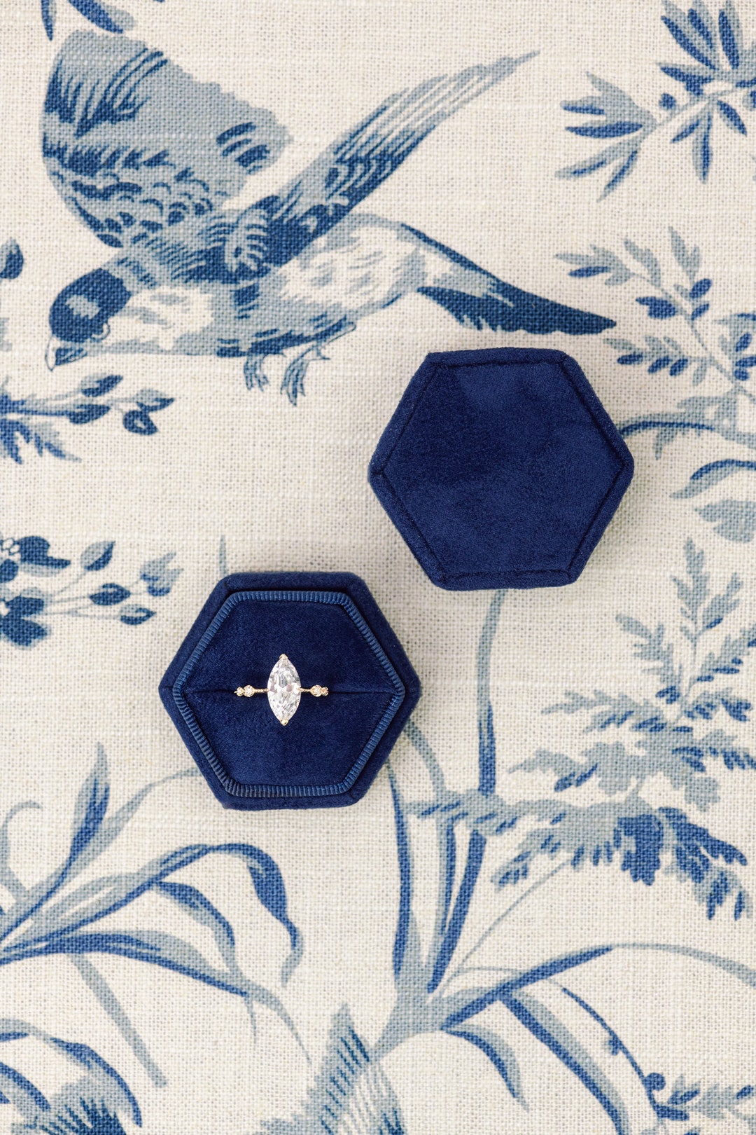 Navy Blue Hexagon Wedding Ring Box, Blue Suede Hexagon Ring Box, Suede ...