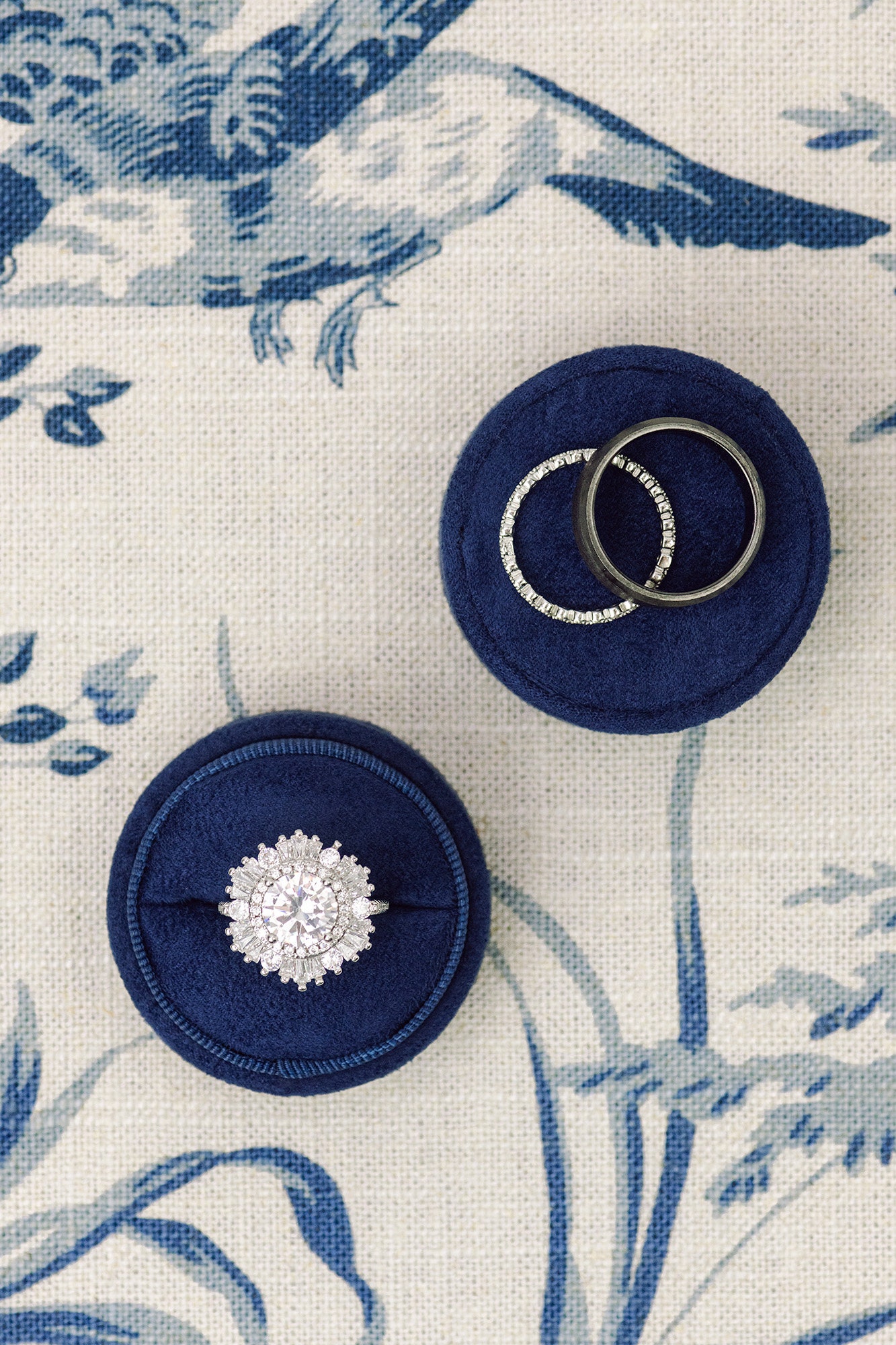 Navy Blue Circle Wedding Ring Box, Blue Suede Round Ring Box, Suede ...