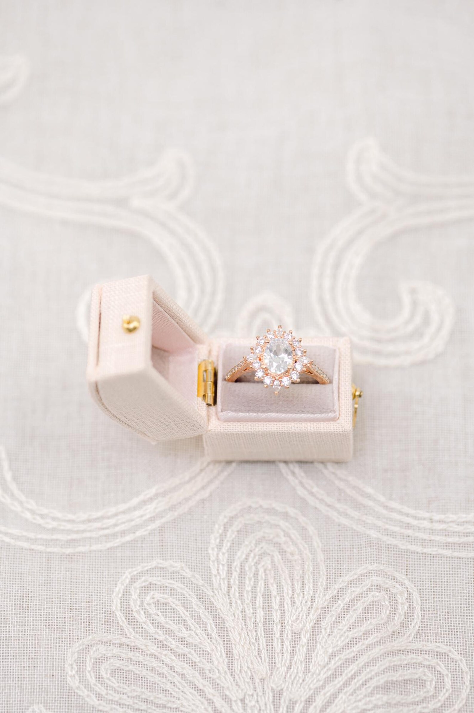 Light Pink Mini Rectangle Box With Gold Clasp, Antique Ring Box ...