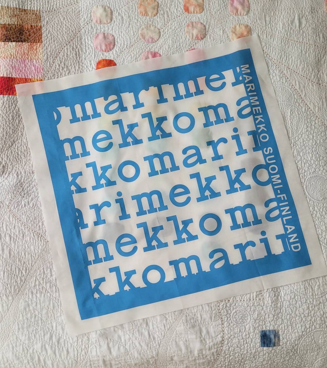 Unfinished White Blue Scarf Panel From Marimekko Fabric With Letters ...