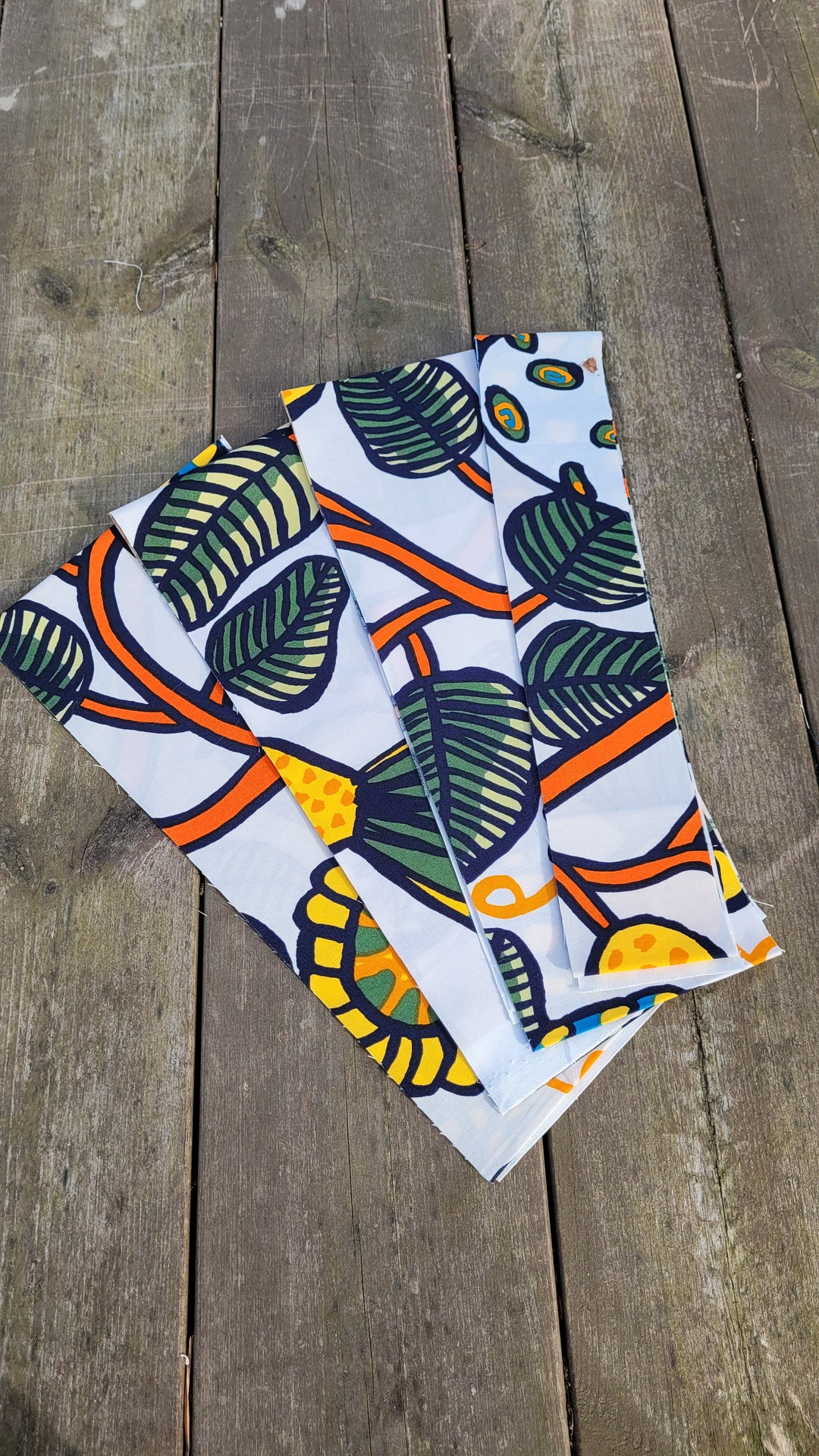 Marimekko Fabric Pieces Tiara in Green Orange Yellow, Modern Large ...