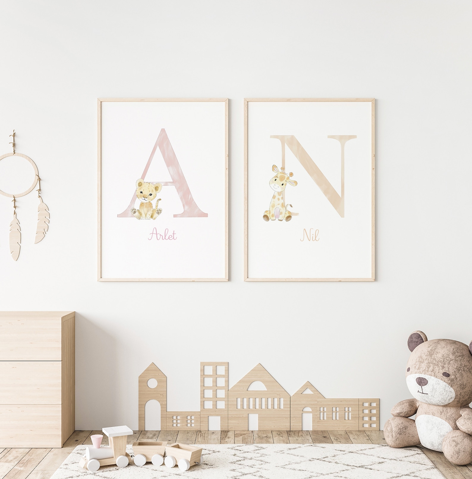 Personalized Initial Sheet With Animal and Flowers for Babies. Baby ...