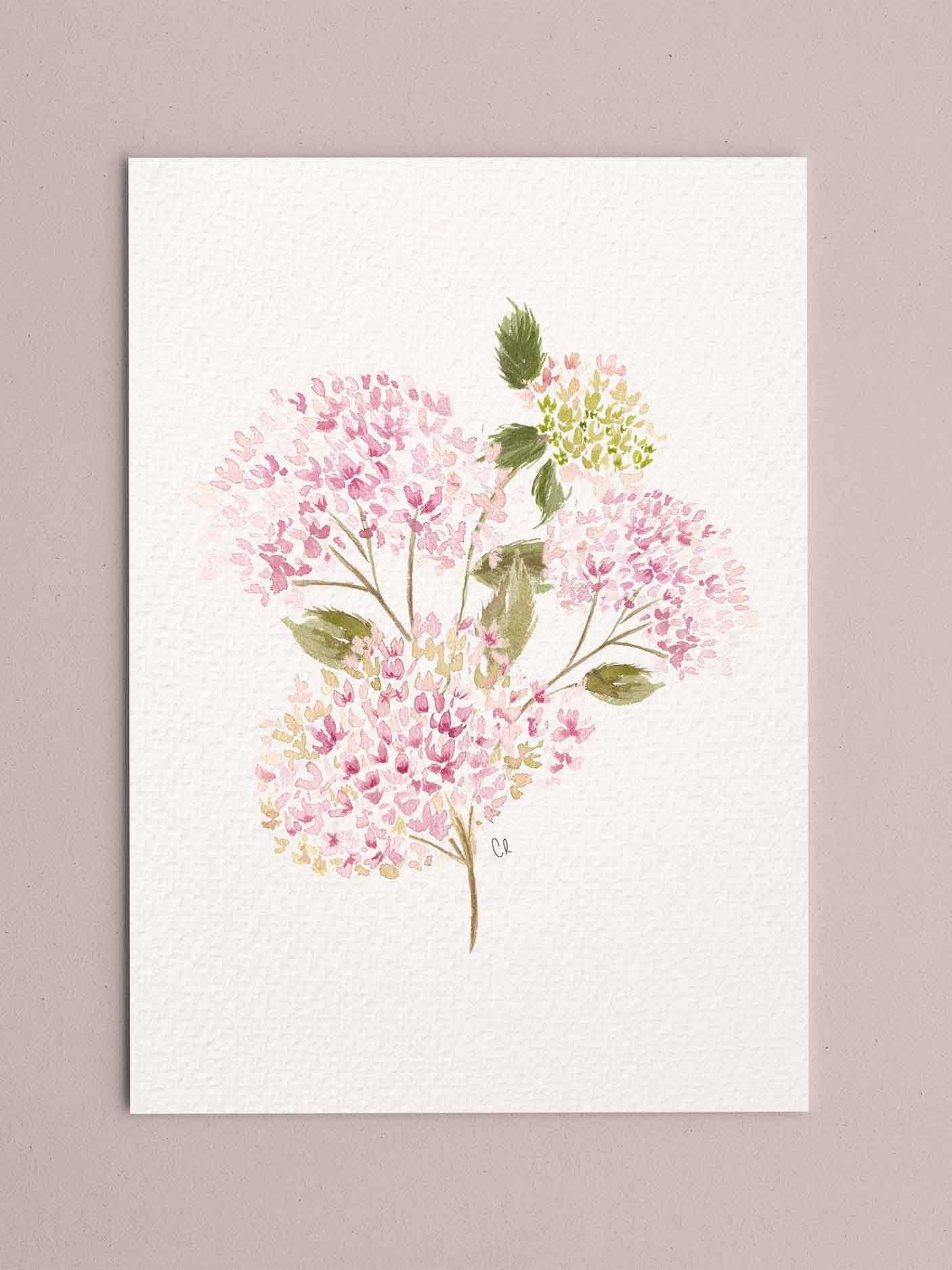 Pink Bouquet Hydrangea Print, 21x29/14,8x21cm Hydrangea Painting ...