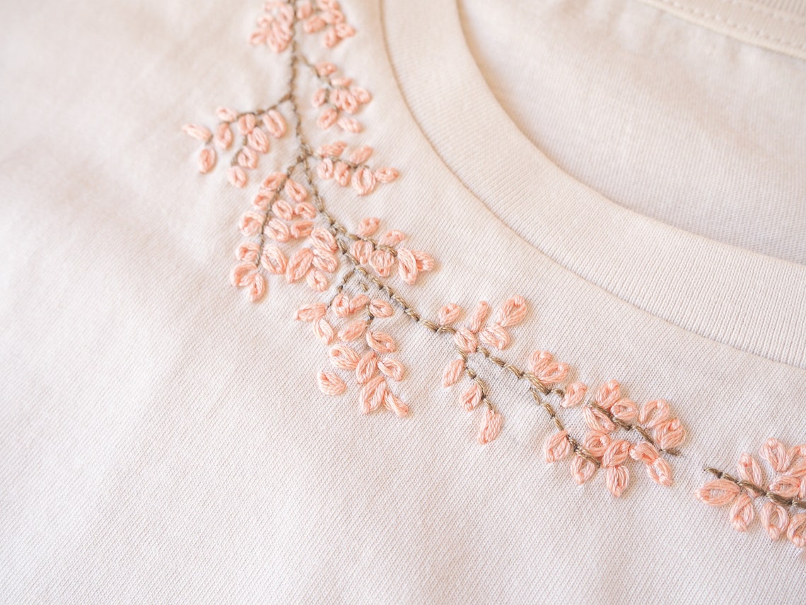 Hand Embroidered Floral Shirt Neck Embroidered T-shirt - Etsy