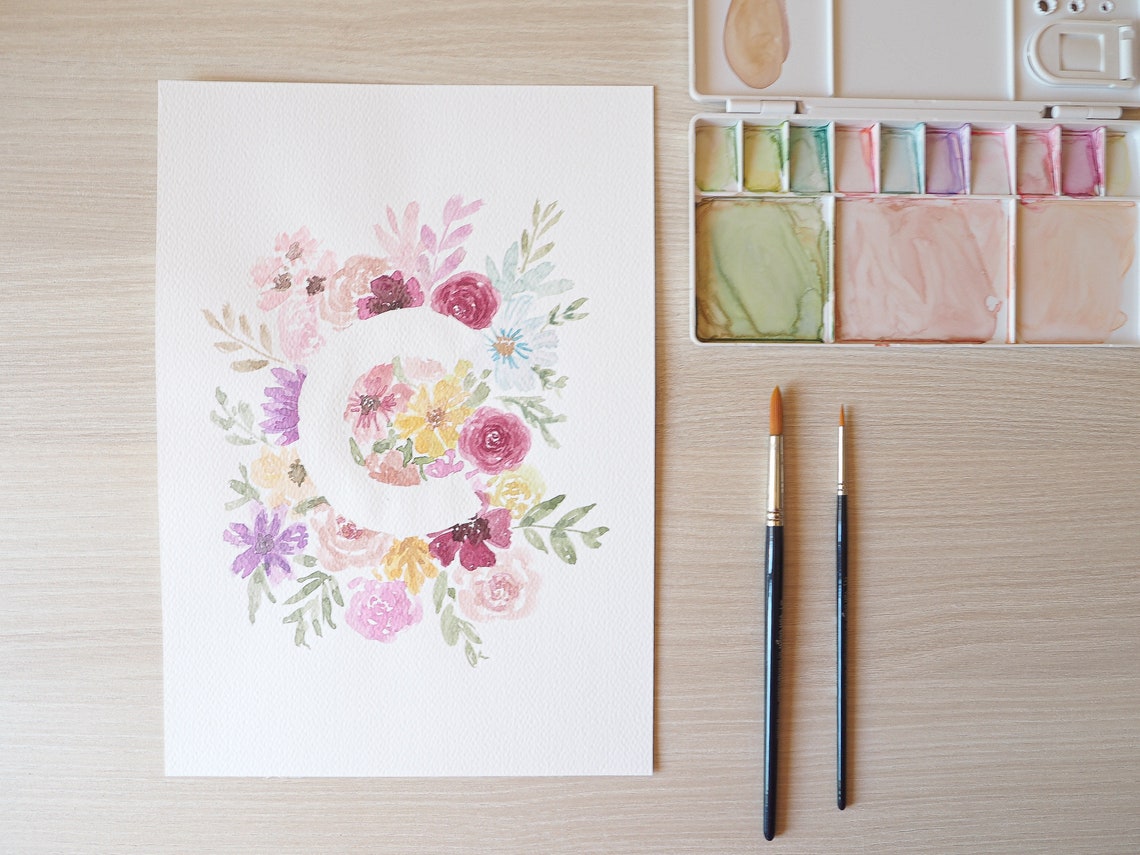 Original Watercolor Letter Custom Letter Sign Greenery Sign - Etsy