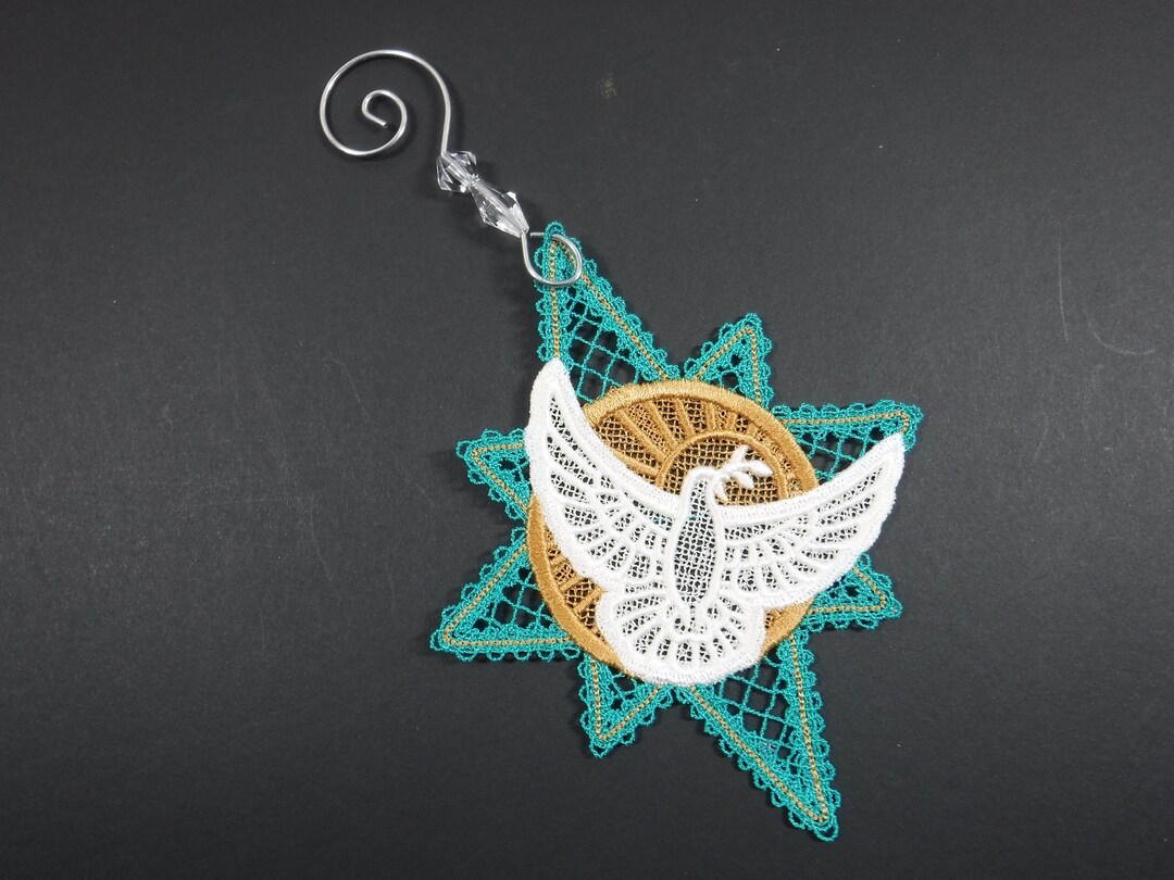 Machine Embroidered Lace Christmas Tree Ornament Star and Dove - Etsy