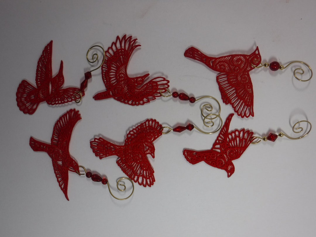 Machine Embroidered Lace Christmas Tree Ornaments With Wire Hangers Set ...