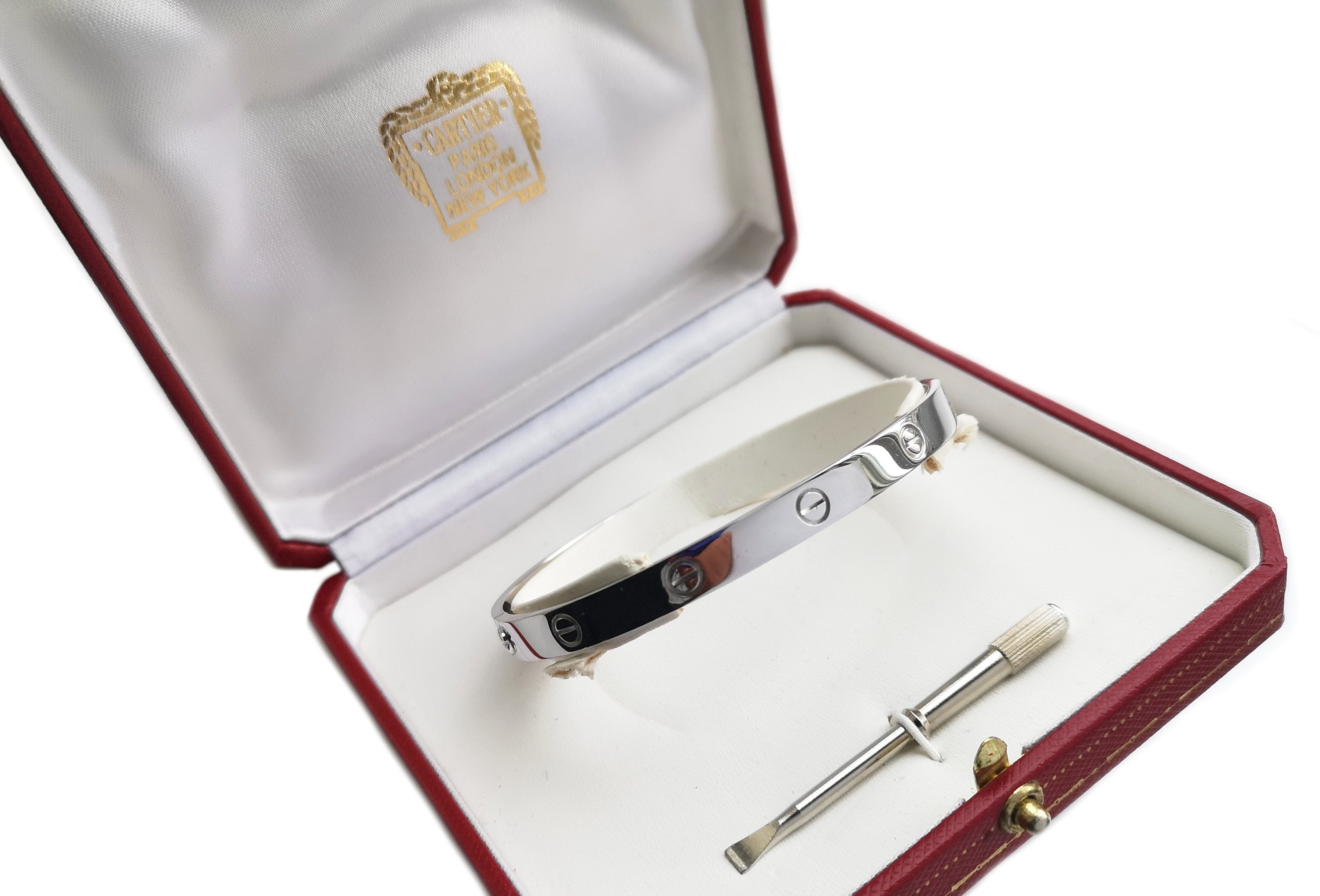 Cartier 18k White Gold Love Bracelet Swiss Hallmarks Screwdriver Original Box SZ 20 Etsy