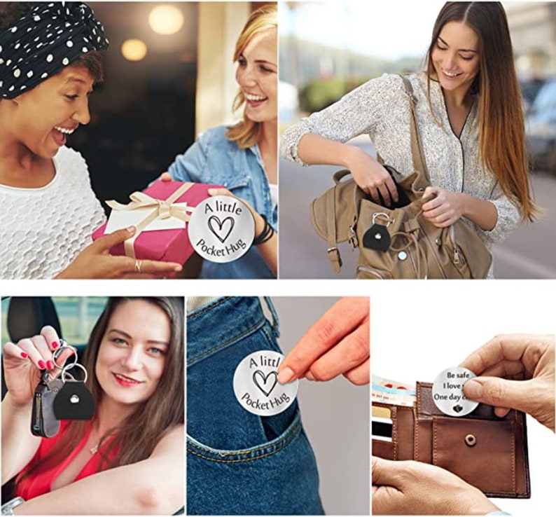 Pocket Hug Token: Stainless Steel Keepsake With PU Leather Keychain - Etsy