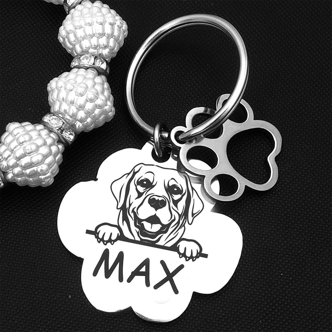 Custom Engraved Dog Breed Tag: Paw Print Stainless Steel Pet ID - Etsy
