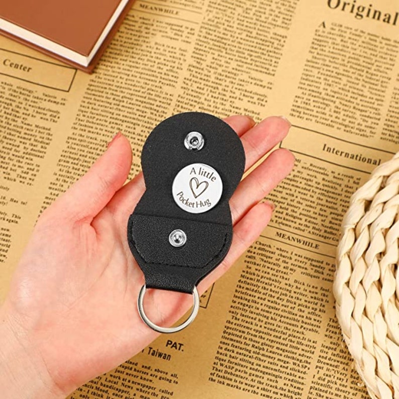 Pocket Hug Token: Stainless Steel Keepsake With PU Leather Keychain - Etsy