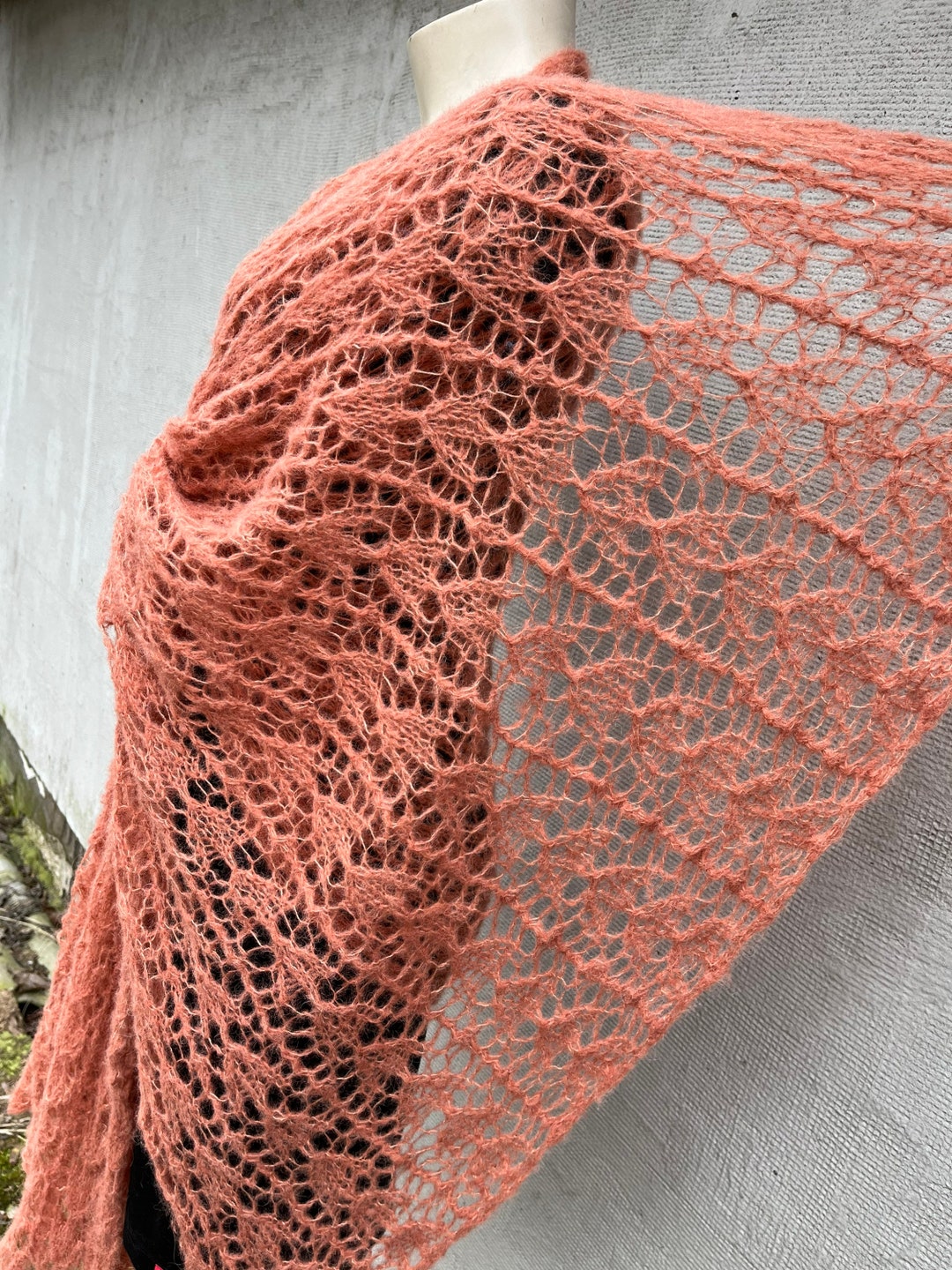 Pale Rust Scarf Hand Knit Lace Wrap Handknit Alpaca Silk Scarf ...