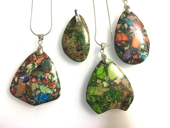 Green multi jasper pendants multicoloured gemstone jewellery | Etsy