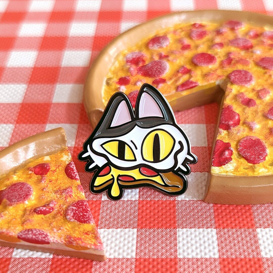 Cute Stray Pizza Cat Kitty Kitten Silver Metal Soft Enamel Pin W/ FREE ...