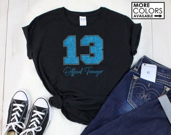 Thirteenth Birthday Girl Glitter Shirt Official Teenager - Etsy