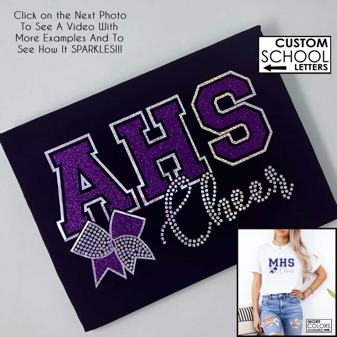 Custom School Letters Cheer Bow Shirt Faux Rhinestone & Glitter Shirt ...