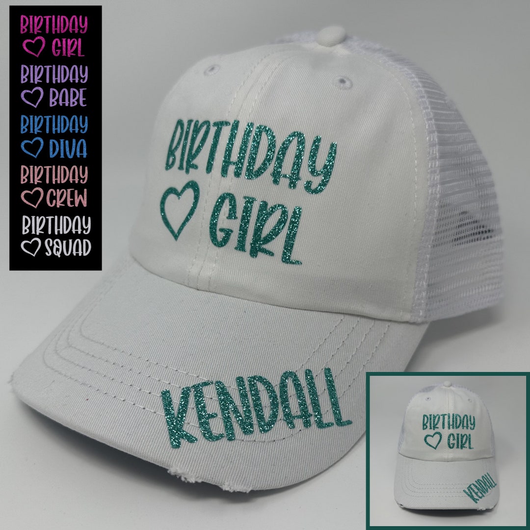Heart Birthday Girl Hat - Birthday Squad Hat - Birthday Babe Hat ...