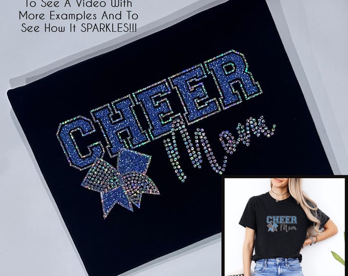 Cheer Mom Bow T Shirt Custom School Colors Faux Rhinestone & Glitter ...