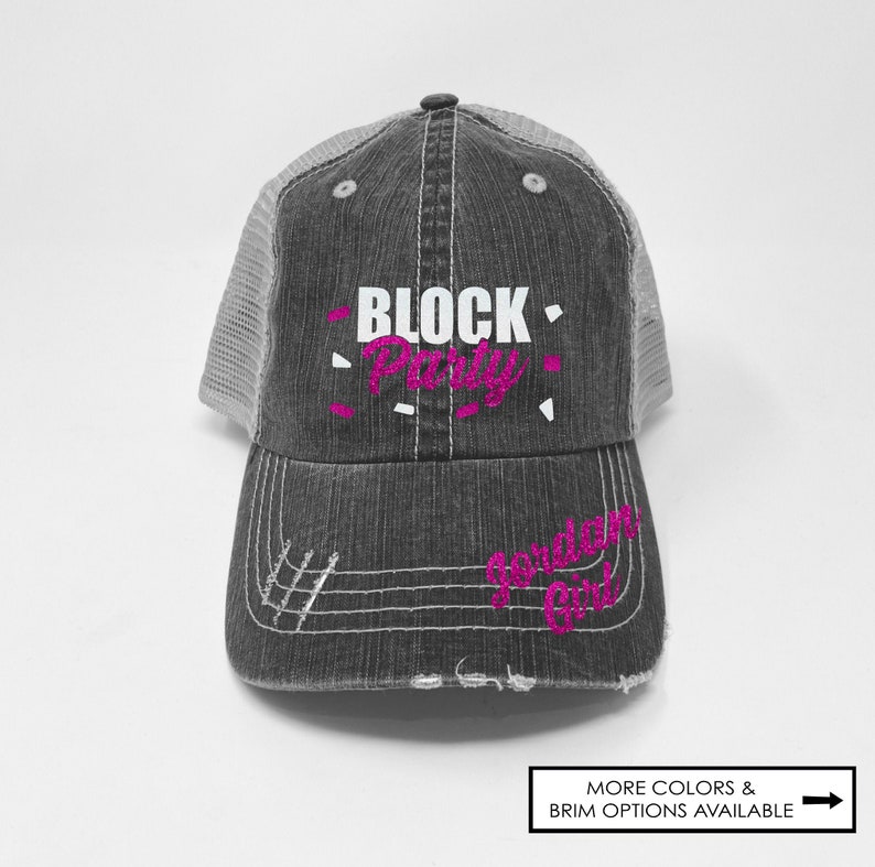 Block Party Distressed Trucker Hat - Custom Name Option - Glitter ...