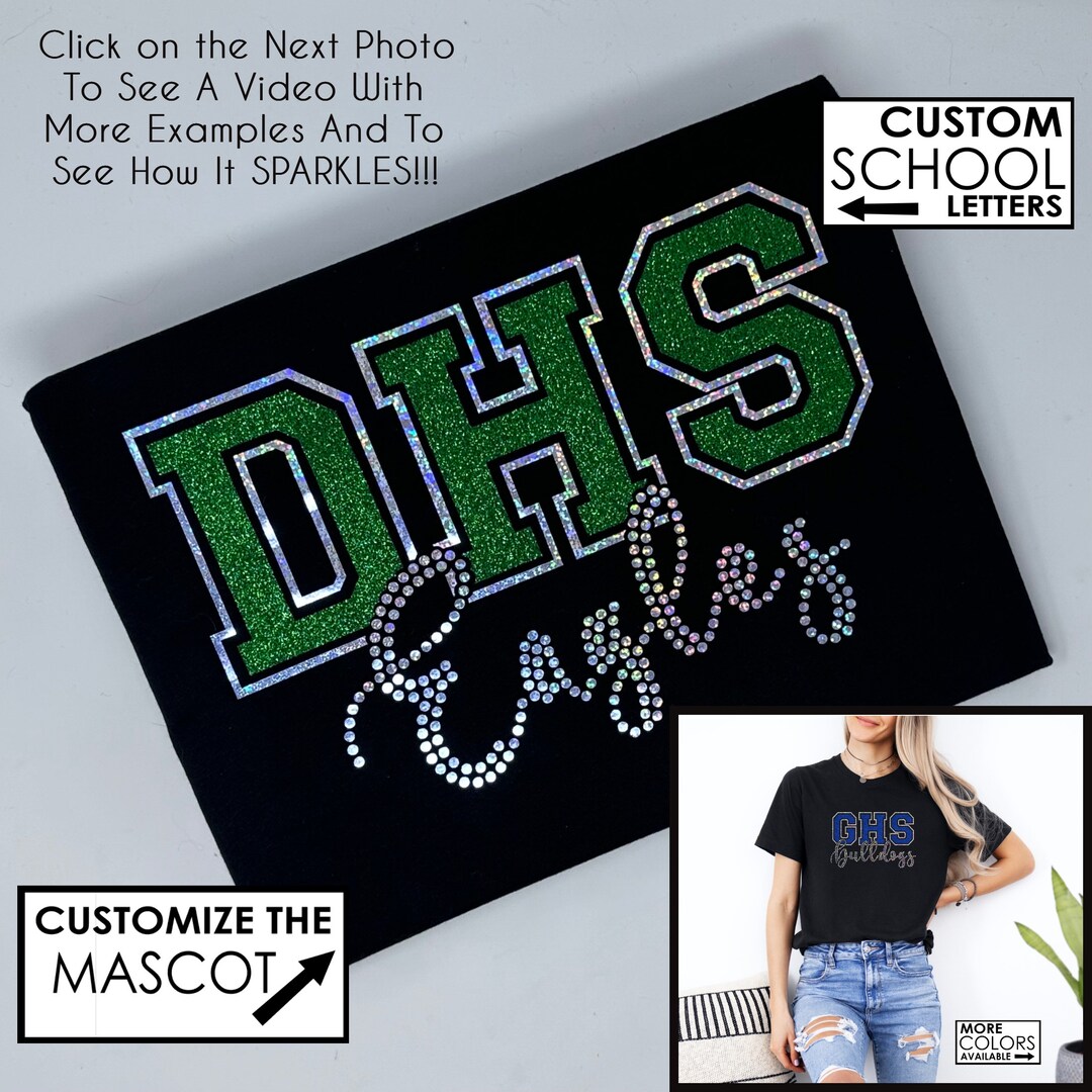 Customizable School Letters and Mascot Shirt With Faux Rhinestones and ...