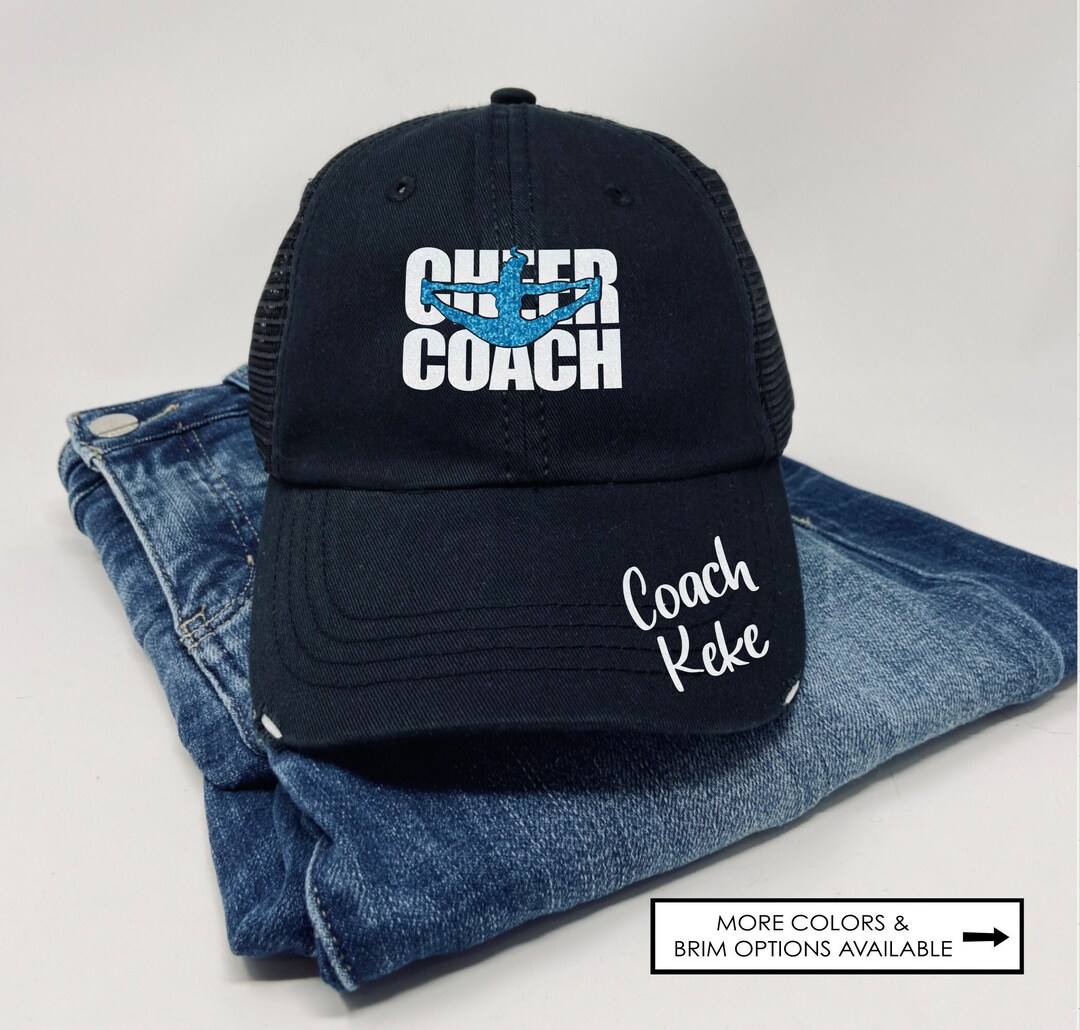 Cheer Coach Hat - Custom Name - Distressed Trucker Hat - Dad Hat ...
