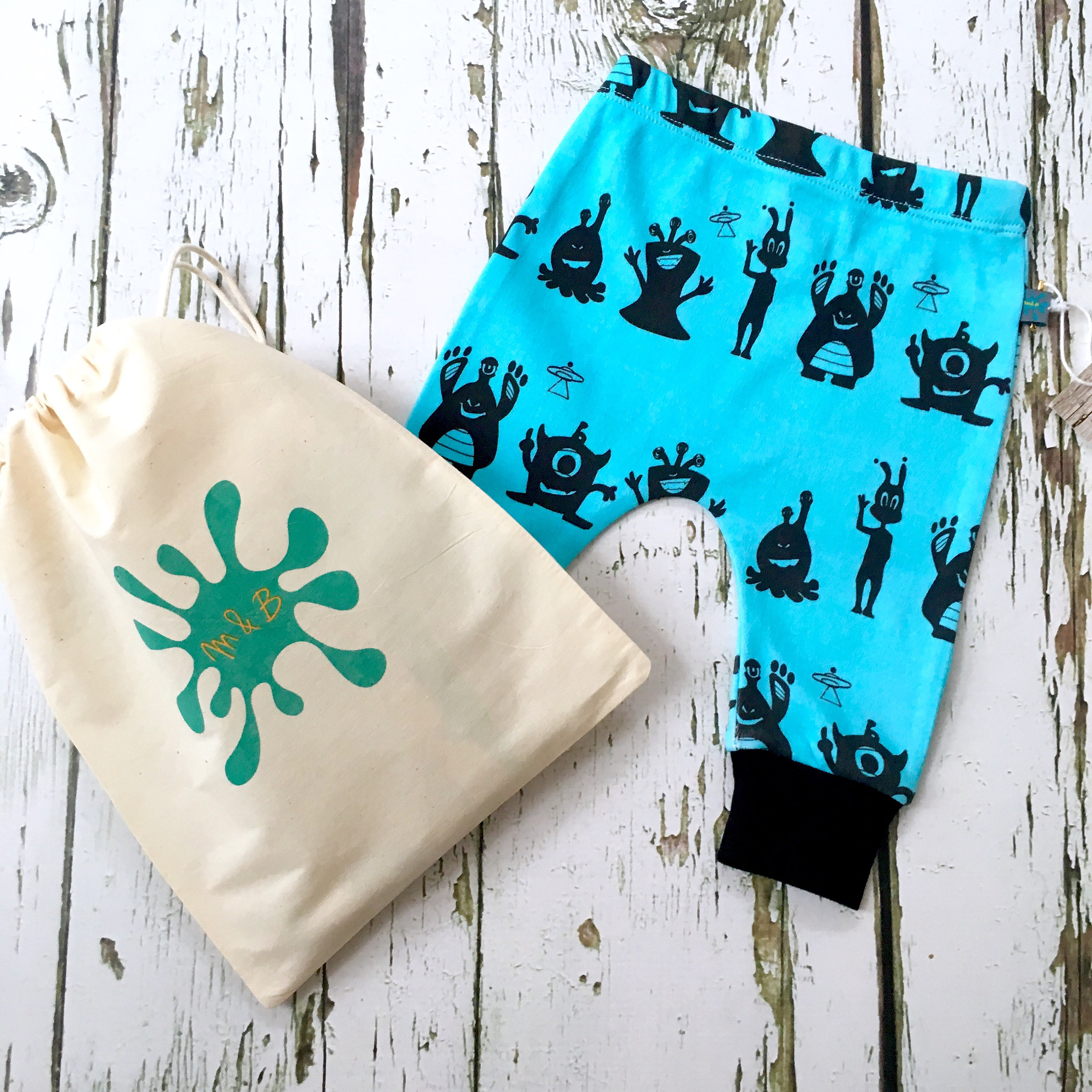Blue Aliens Baby Leggings, Organic Baby Clothes, Monsters Baby Leggings ...